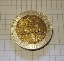 American steam train dual color commemorative coin, 1 dollar replica ...
