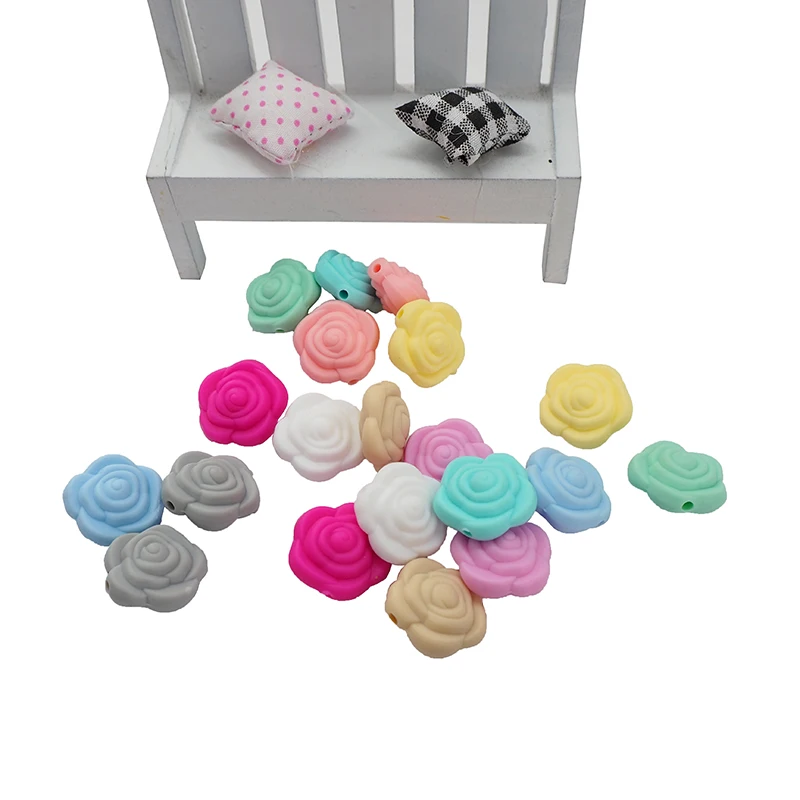 Chenkai 10 قطعة BPA الحرة سيليكون روز الخرز الطفل زهرة التسنين DIY بها بنفسك مضغ التمريض قلادة ...