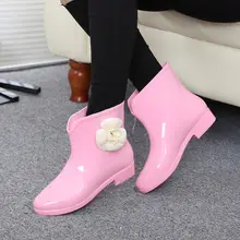 Women Flower Bowtie Ankle Boot Winter Rain Boots Female Waterproof ...