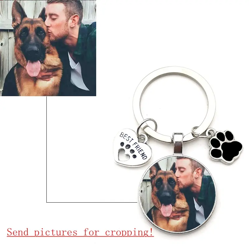 Custom DIY Dog Photo Keychain I Love Dog Glass Crystal Pendant Mini ...
