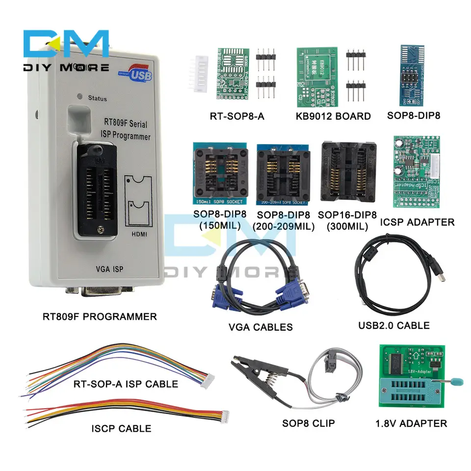 Rt809F Isp Programmer Lcd Usb Repair Tool, 11 Adapters Included