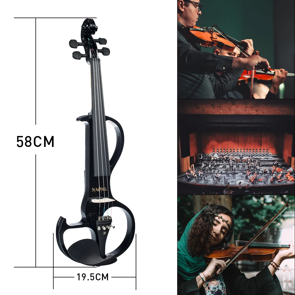 4/4 Full Size Violin Solid Wood Body Electric Violin Ebony Fingerboard ...