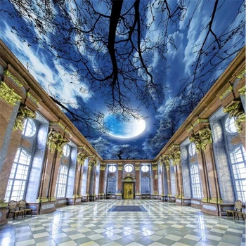 Custom wallpaper ceiling 3d beautiful moon starry sky tree forest sky ...