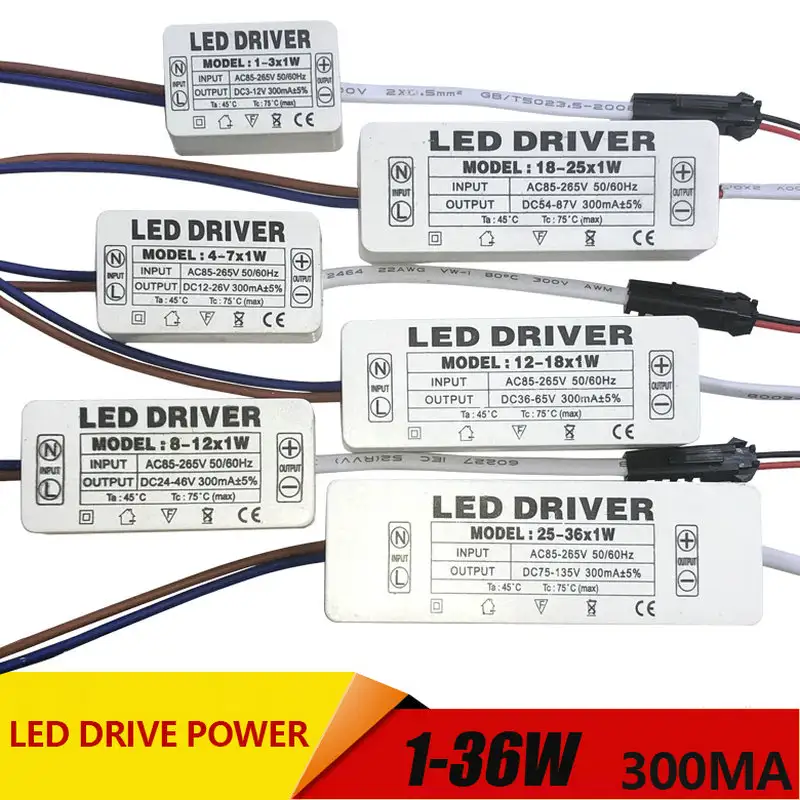 High-Power Led Driver 1-36W, Ac110-265V, 300Ma Dc Output For Lighting.