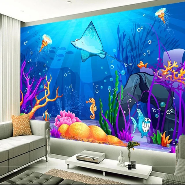 Custom Any Size Self Adhesive Wallpaper Modern European Underwater World 3D Background Wall Stickers Papel De Parede Tapety AliExpress