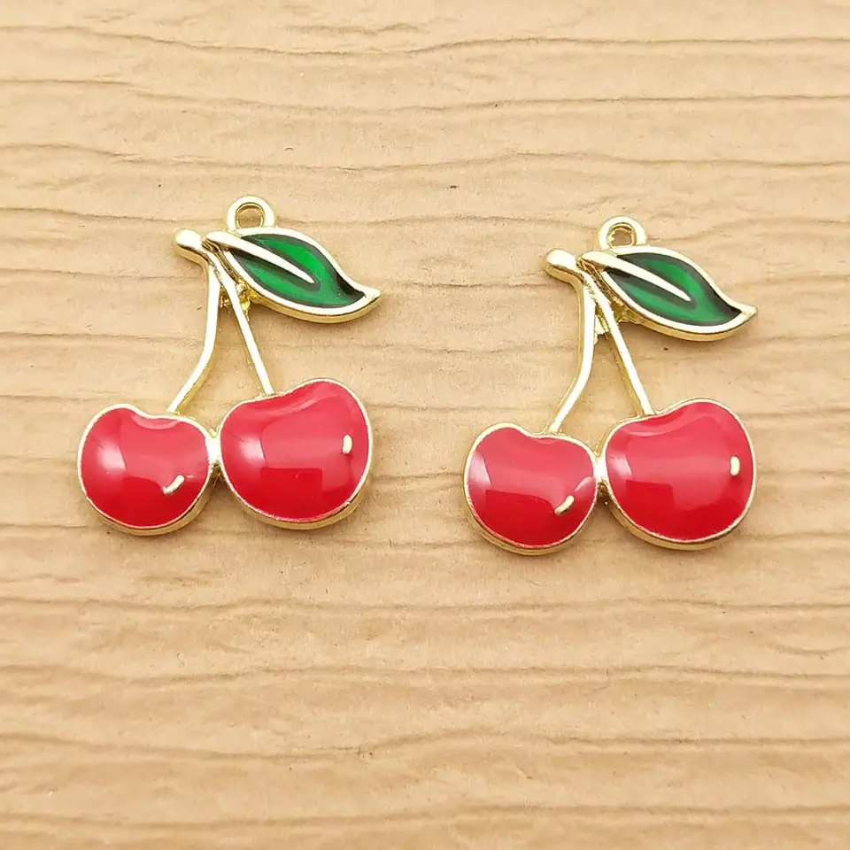 10pcs Enamel Cherry Charm for Jewelry Making Necklace Bracelet Earring ...