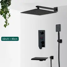 Matte Black LED Digital Display Shower Faucet Set Rain Waterfall Black ...