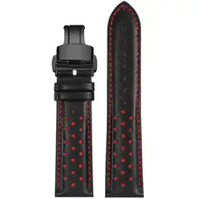 22mm Genuine Leather Watchstrap Black Yellow Red Blue Wristband ...