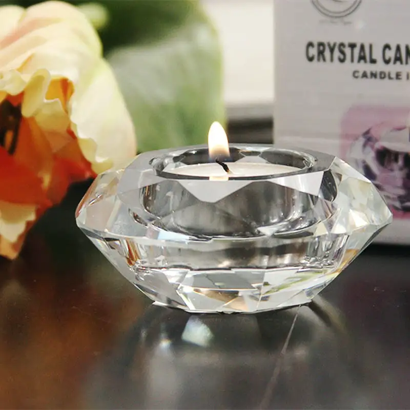 Clear Crystal Diamond-Shaped Candleholder For Elegant Home Decor