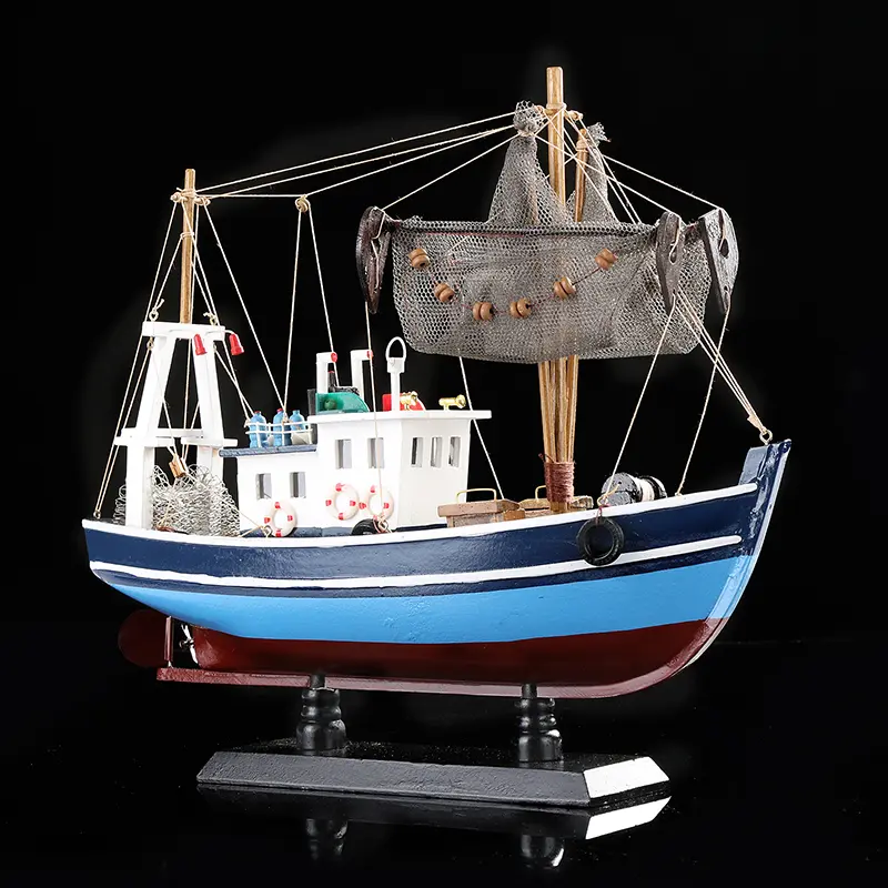 Handmade Wooden Fishing Boat Figurine, Nautical Home Decor, Souvenir Gift.
