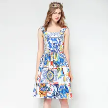 Women girl fashion cute Sicily porcelain tile patterns print dress ...