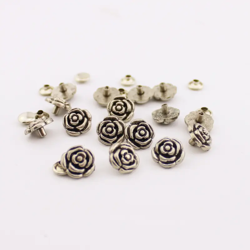 Silver Bronze Rose Rivets For Fashion Leather Crafts, 20 Sets_Lot.