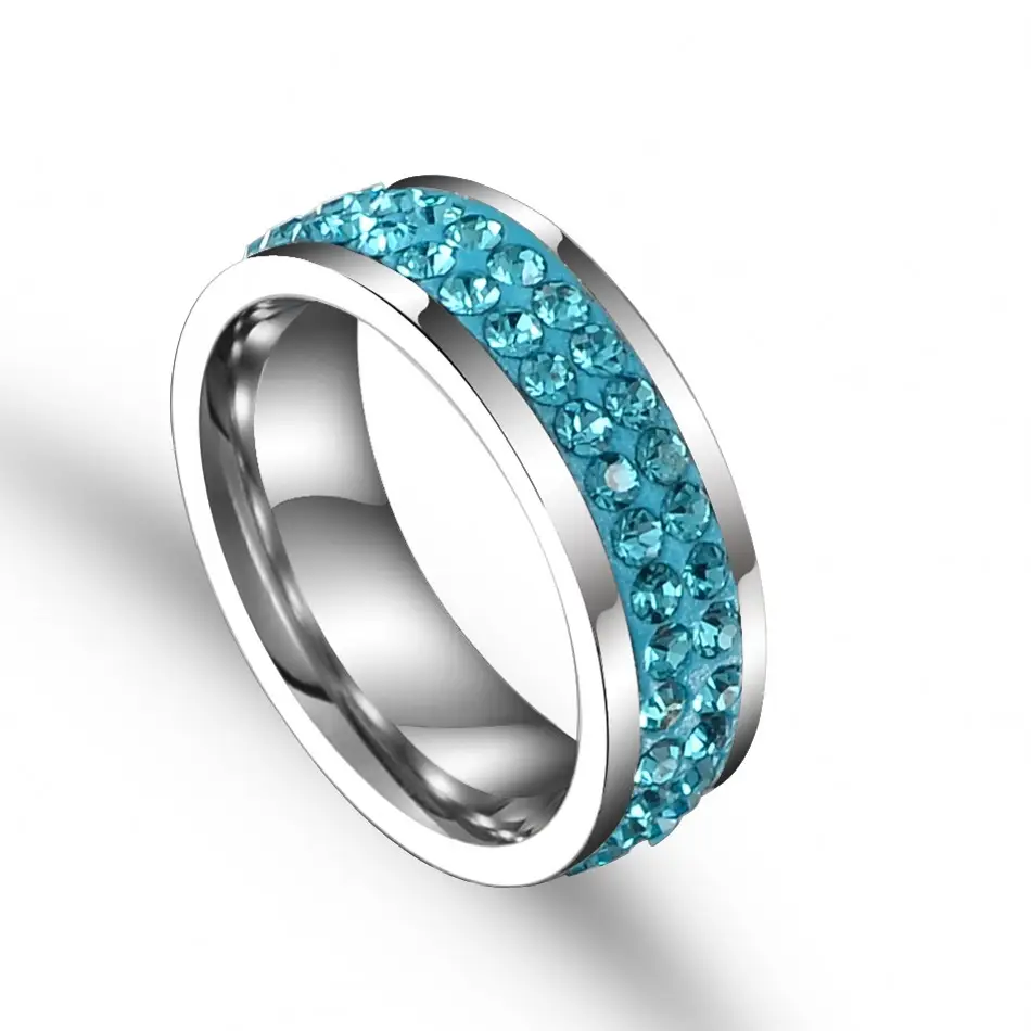 QianBei 6MM Double Rows CZ Stones Ring For Women Elegant Stainless ...