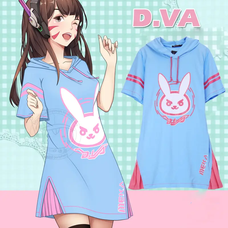 Dva Cosplay Hoodie - Pink Blue Overwatch Costume Top