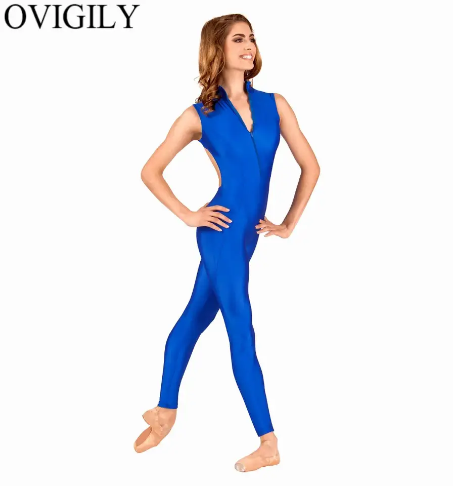 OVIGILY Front Zip Women Mock Neck Tank Unitard Adults Spandex Dance ...