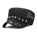 Beckyruiwu Adult Hip hop Punk Rock Skull Rivet Flat Peaked Hats Men Big ...