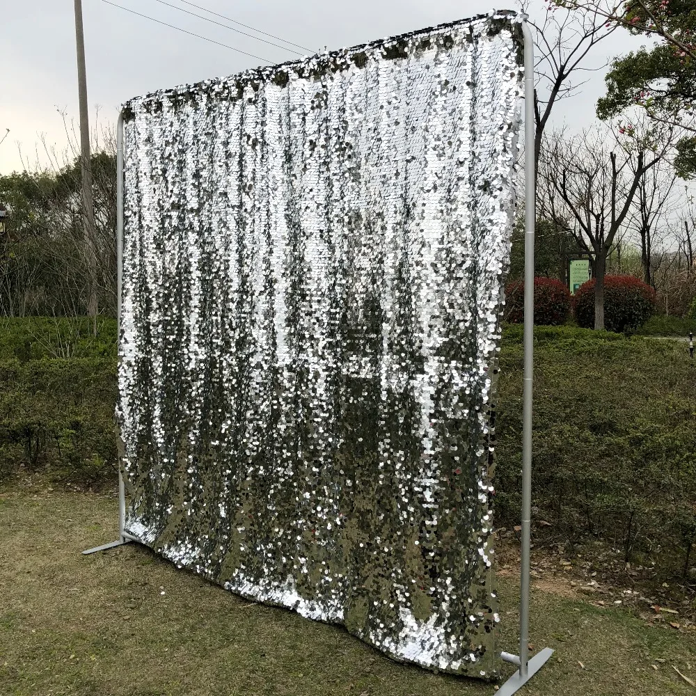 Shiny silver sequin backdrop for photography, photo booth, and weddings.