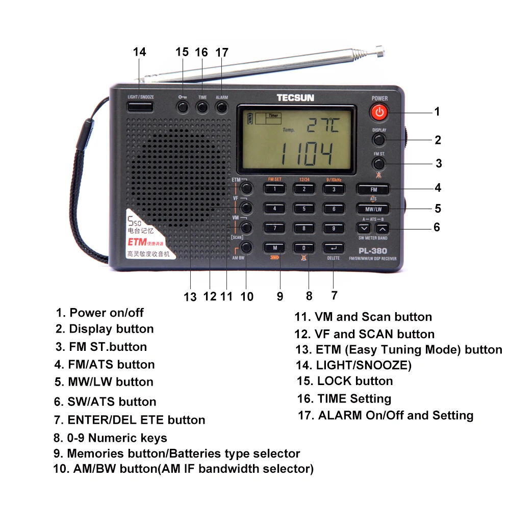 Tecsun PL380/XHDATA D109 DSP professional Radio FM/LW/SW/MW Digital ...