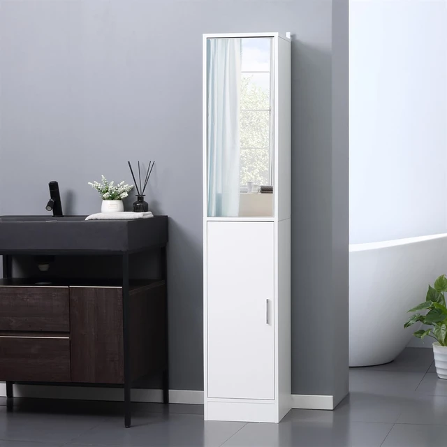 Kleankin high bathroom cabinet Cabinet bathroom column with mirror 2 doors and multi purpose adjustable interior shelves for kitchen living room 32x28x162 cm White AliExpress