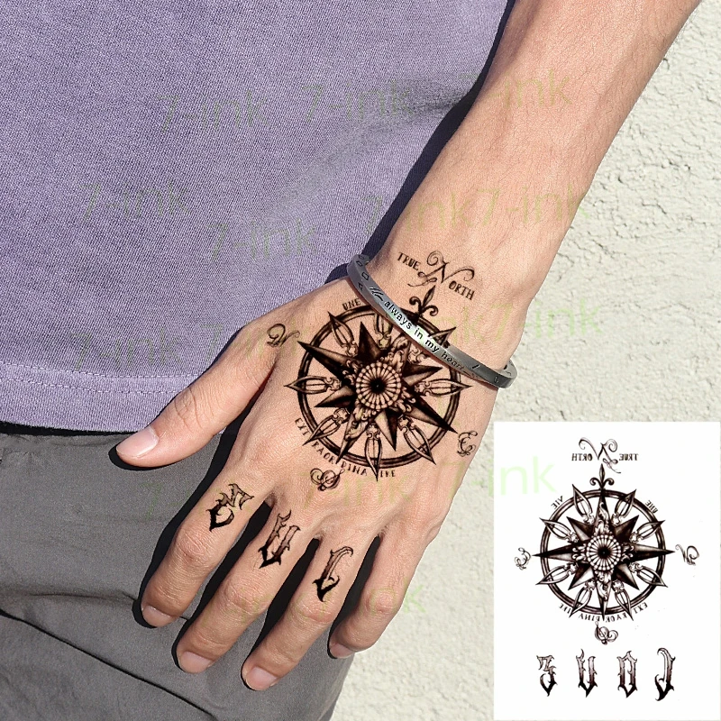 Waterproof Temporary Tattoo Stickers Star Compass Roman Numerals on ...