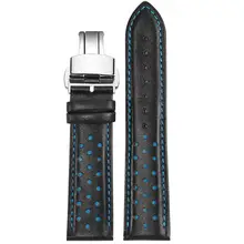 22mm Genuine Leather Watchstrap Black Yellow Red Blue Wristband ...