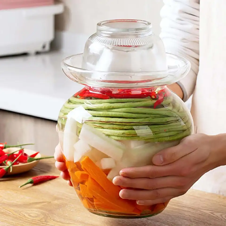Korean Glass Kimchi Jar, 5Kg Capacity, Sealed Pickled Cans.