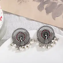 Ethnic Women's Silver Color Peacock Round Alloy Gypsy Jhumka Earrings ...