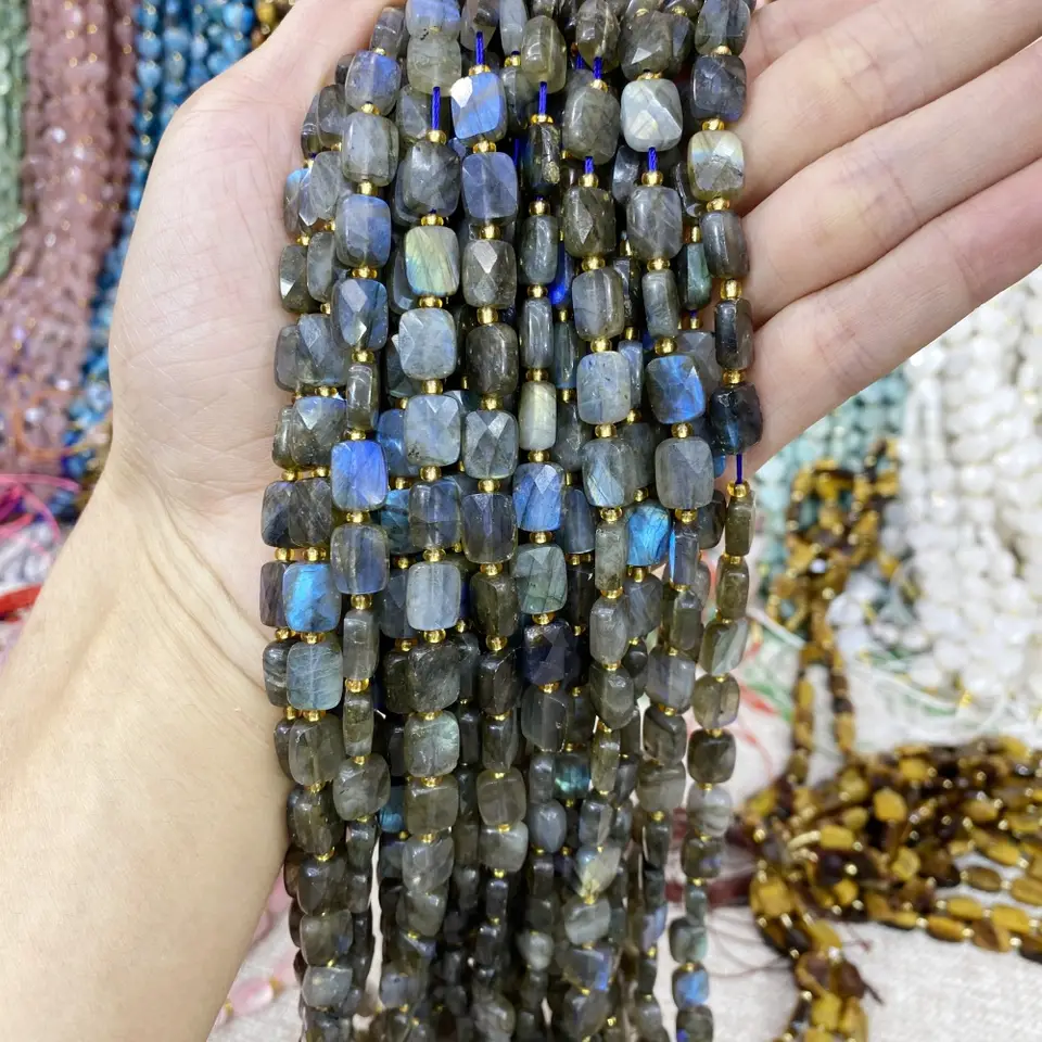 8x10MM Natural Stone Bead Faceted Labradorite Amethyst Rectangle Loose ...