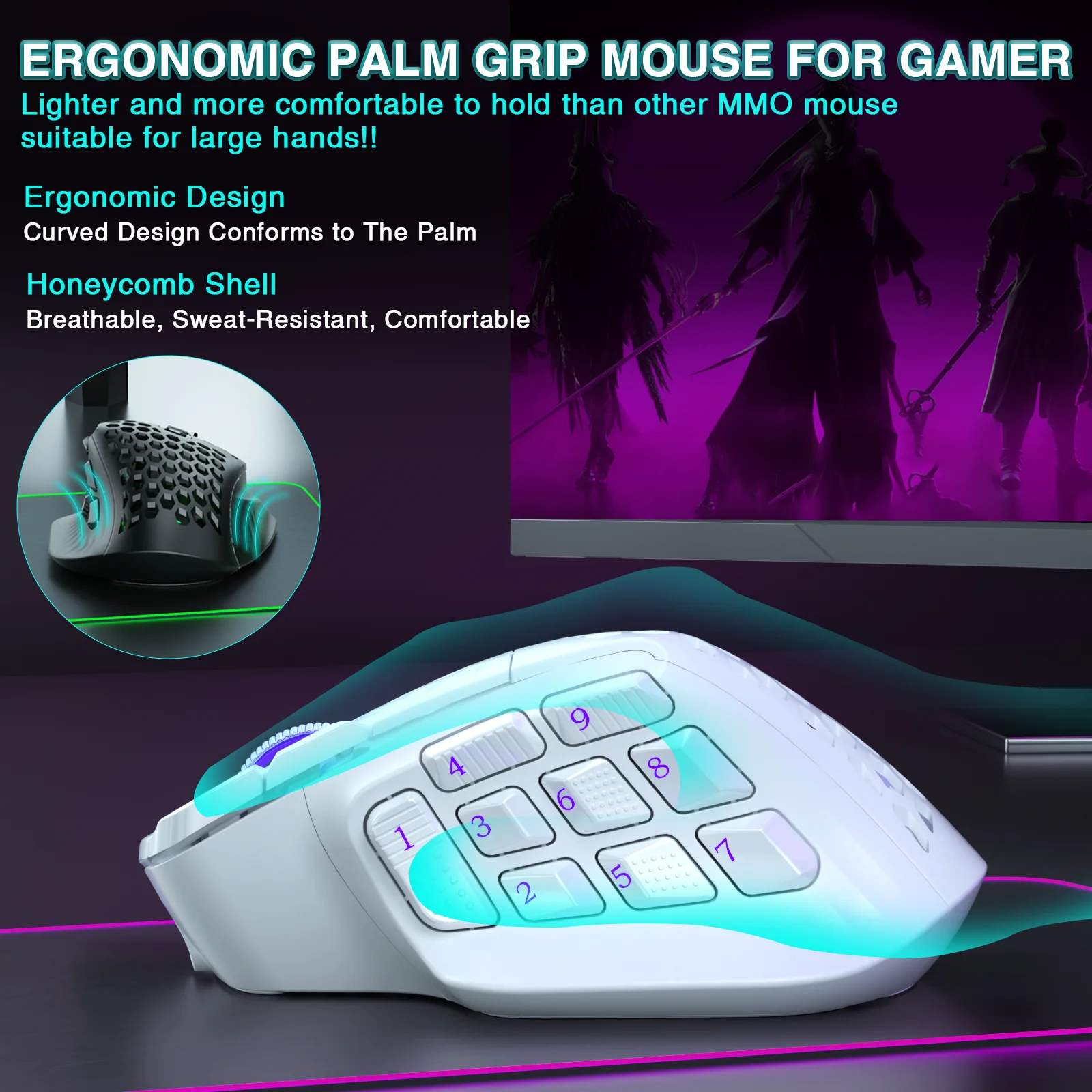 SOLAKAKA SM809 Pro Wireless MMO Gaming Mouse PAW3311 16 Side Buttons ...