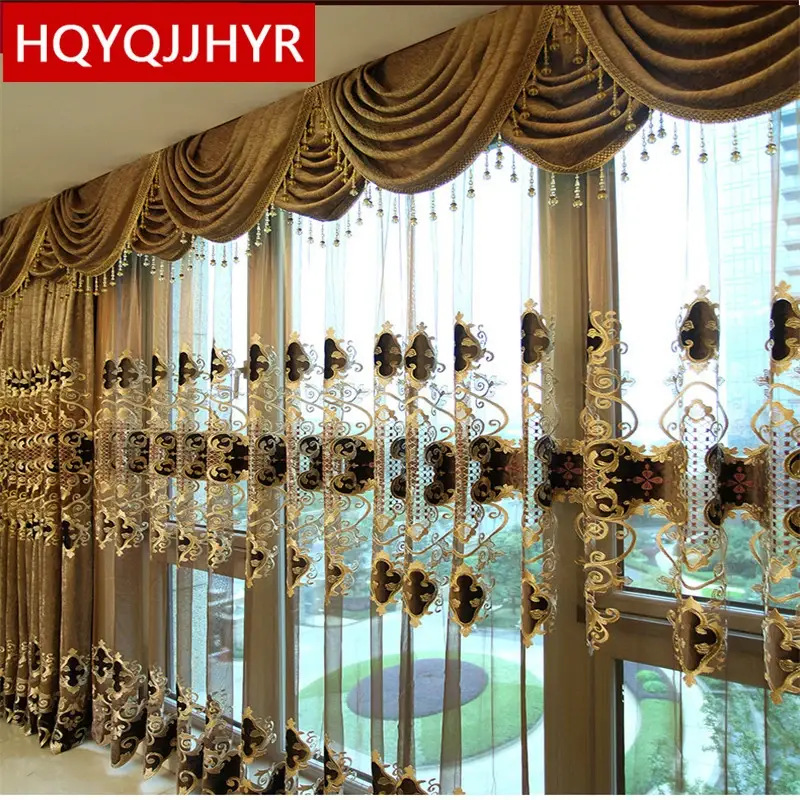 European luxury King Queen brown embroidered gold curtains for the ...