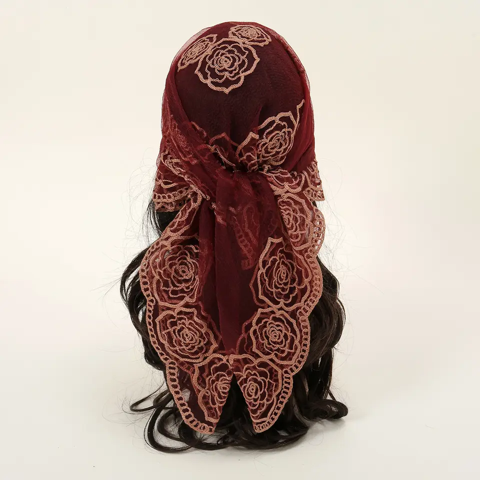 Elegant Embroidery Lace Muslim Hijab Scarf For Women | 80X80Cm