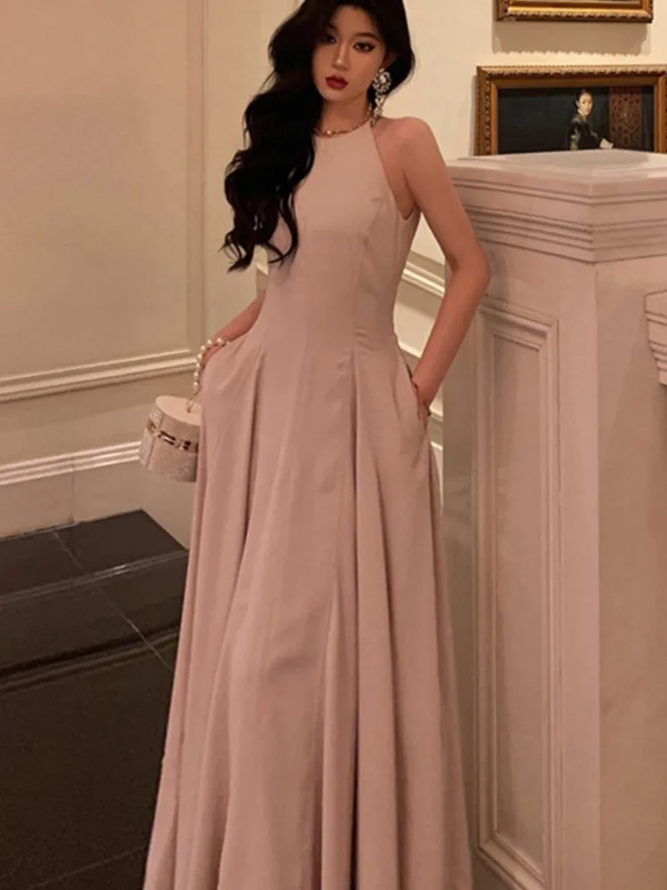 French Romantic Burgundy Evening Prom Dress Women Elegant Sleeveless A ...