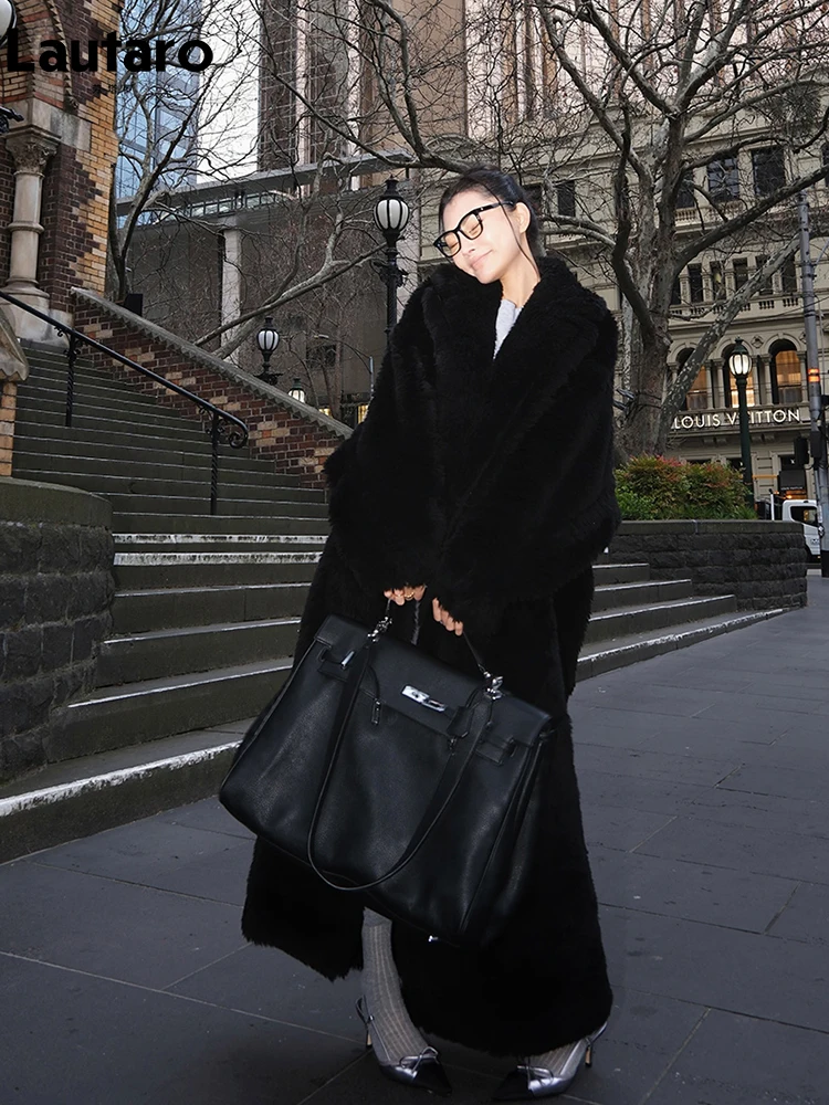 Cozy Black Faux Fur Coat, Oversized & Warm For Winter | European Fashion Trend