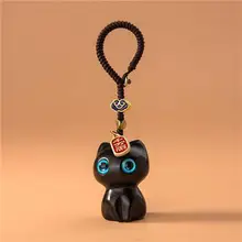 Sandalwood Wooden Cat Keychain Anime Cute Mobile Phone Chain Wooden ...