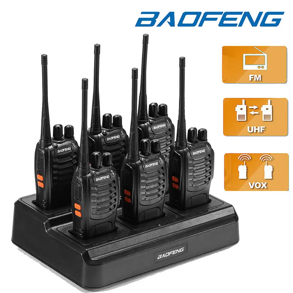 High-Range Baofeng Bf-888S Walkie Talkie With Six-Charger Setup.