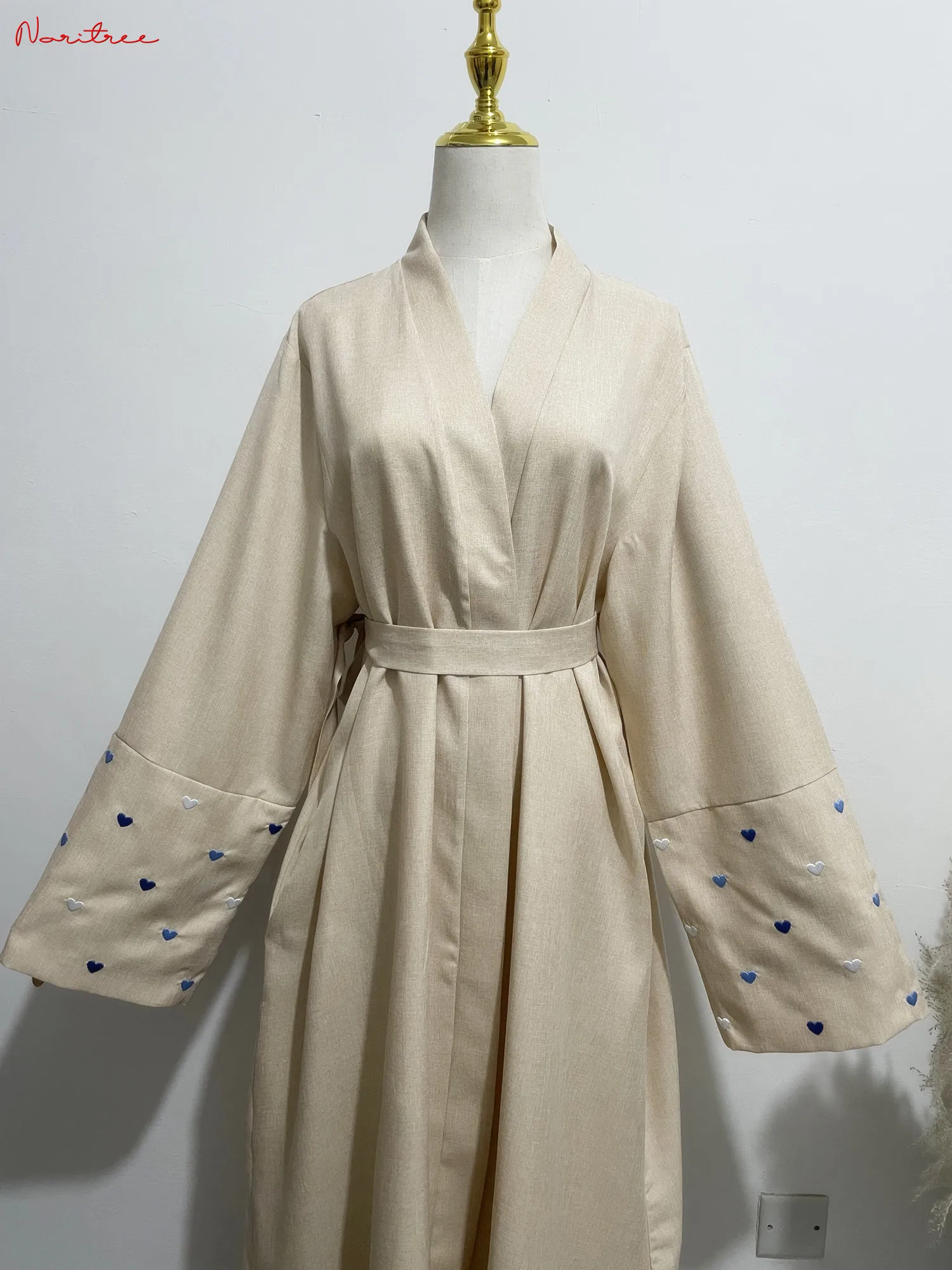 Love Embroidery Kimono With Belt Oversized Muslim Robe abaya syari ...