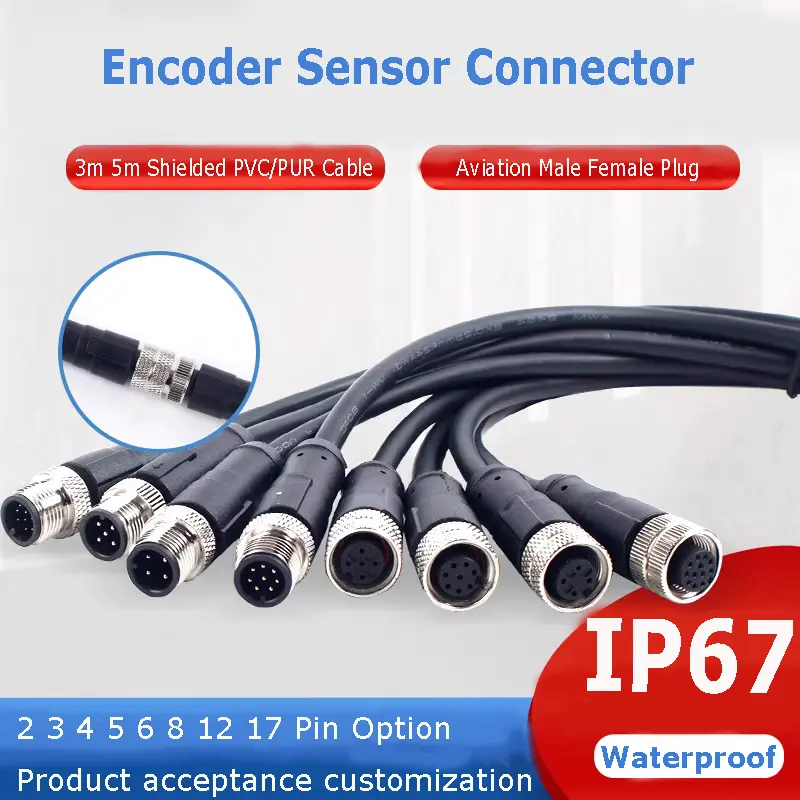 Waterproof 3M 5M M12 Aviation Connectors, Sensor Shielded Cables, 2-17 ...