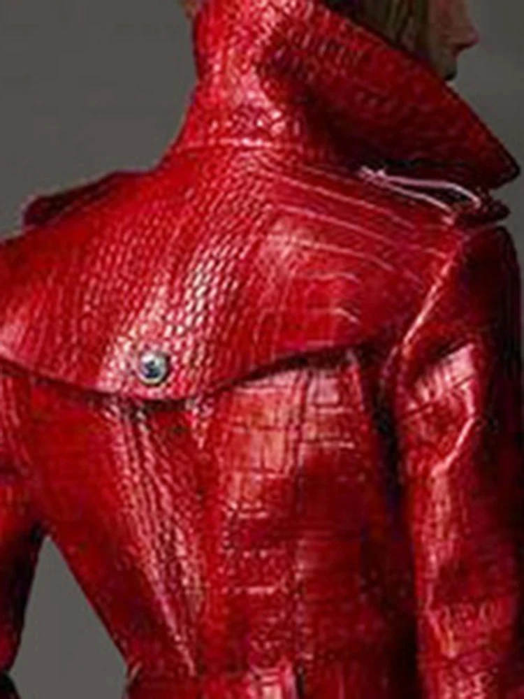 Elegant Red Crocodile Print Trench Coat For Women – British Fashion ...