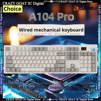 DAREU A104 Pro 유선 기계식 키보드, 8k 리턴 레이트, tft 디스플레이 스크린, PBT 키캡 로터리 스위치, RGB 조명, 스키 축, 회색
