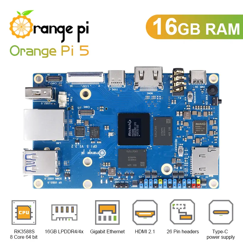 Orange Pi 5 Demo Board, 16Gb Ram, Rk3588S, Pcie, Wifi6, Bt5.0