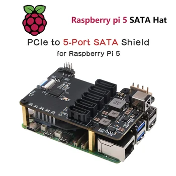 Raspberry Pi 5 X1009 PCIe to 5-Port SATA Shield SATA HAT Expansion ...