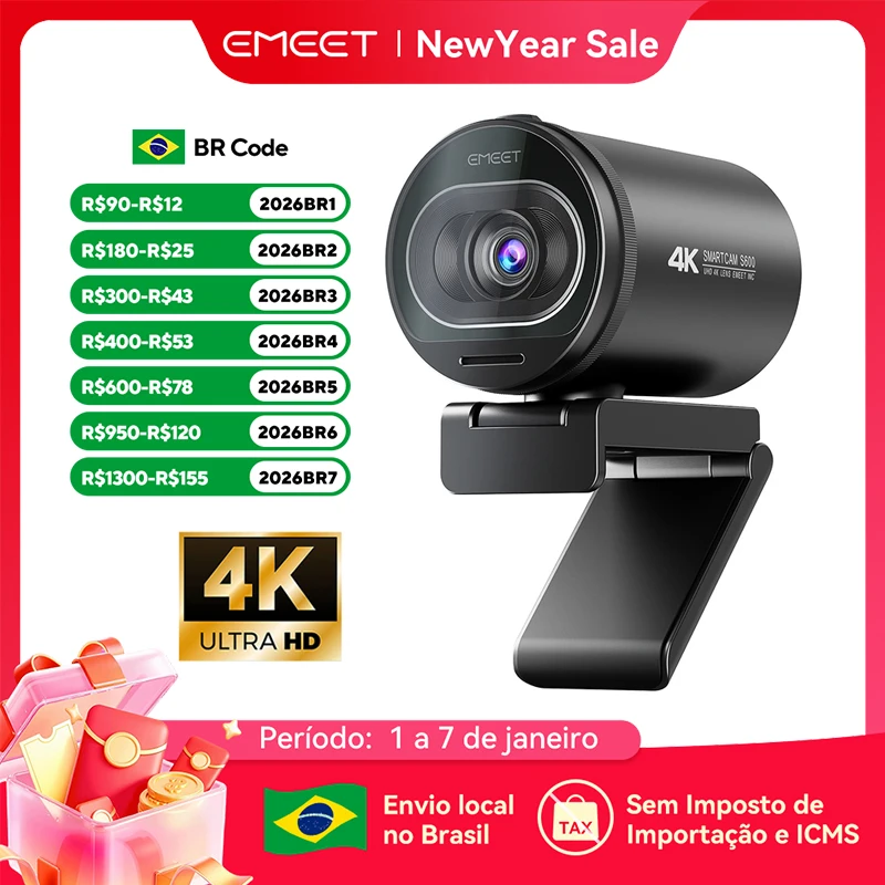 Webcam 4K 1080P 60FPS Streaming Web Camera EMEET S600 Autofoco Câmera ...