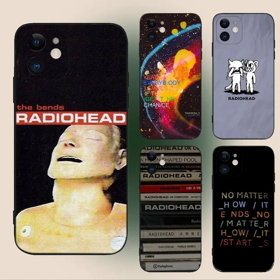 Rainbow Radiohead Band Silicone Case For Iphone 15-8, Black Cover