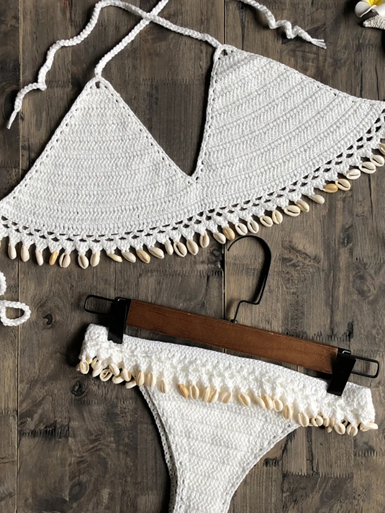 Crochet Bikini Set Shell Tassels Bikini Brazilian Crochet Swimsuit ...