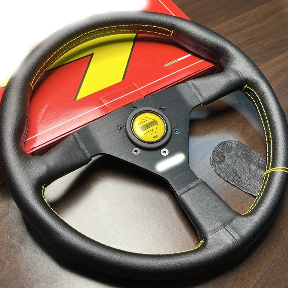 Yellow Genuine Leather Momo Veloce Racing Steering Wheel 350Mm 14'