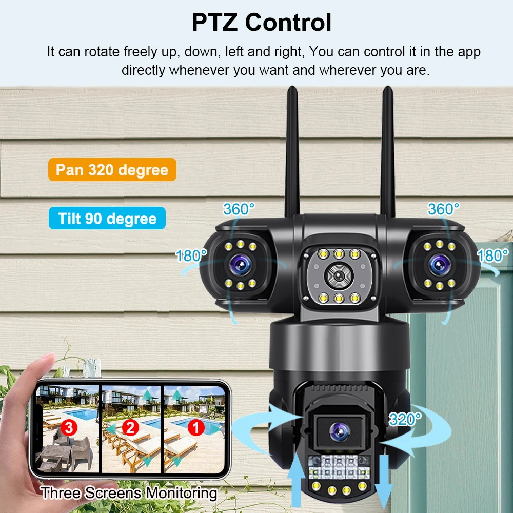 V380 Pro WiFi IP Camera Outdoor 12MP 6K Triple Lenses Triple Screens ...