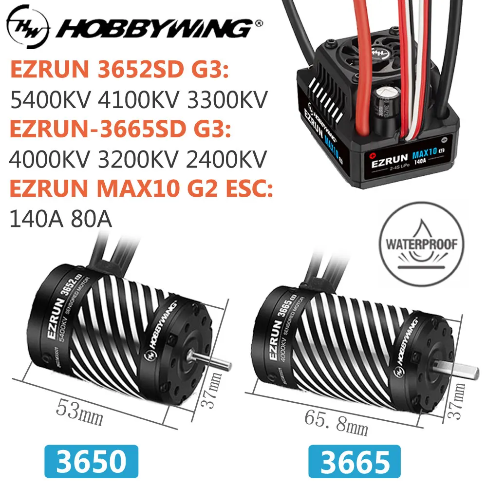 Hobbywing MAX10 G2 מנוע RC Brushless ESC עמיד למים 80A 140A 3652/3665 ...