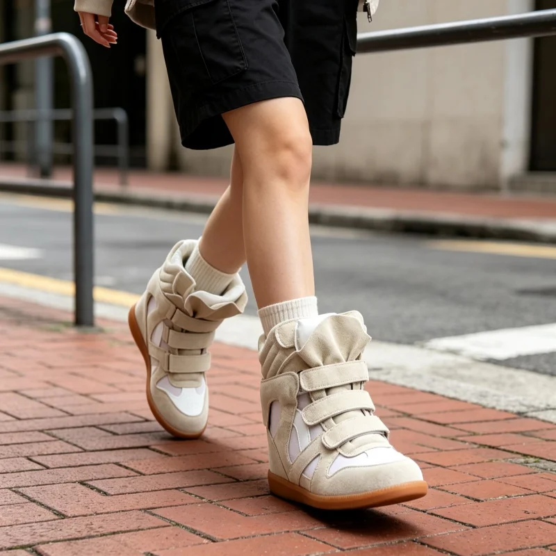 Women Hidden Wedge Heel High‑top Sneakers Magic Strap Casual Ankle ...