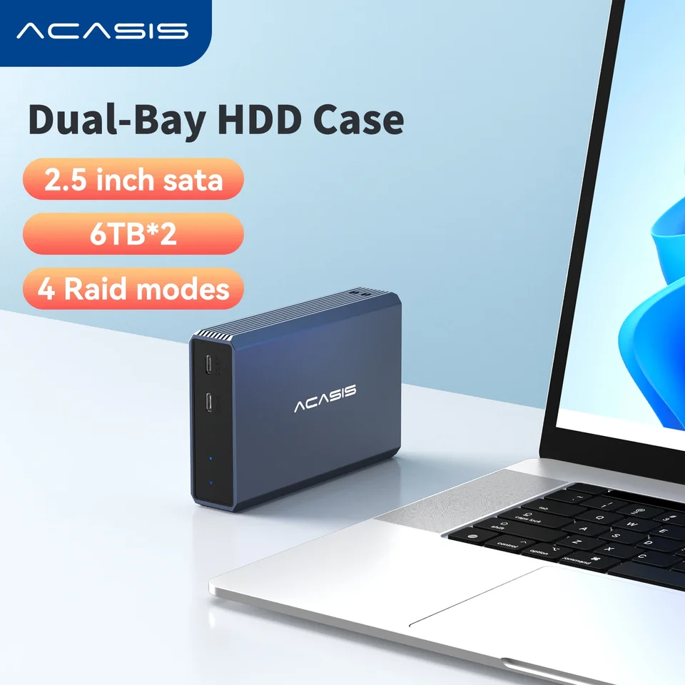 Acasis 2.5 Inch Hdd & Ssd Dual Bay External Raid Enclosure Case