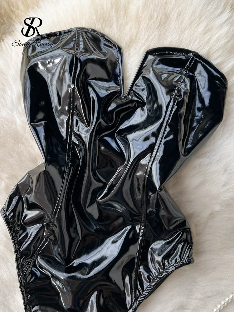 SINGREINY PU Leather Sexy Bodysuits Women Sleeveless Zipper Slim ...